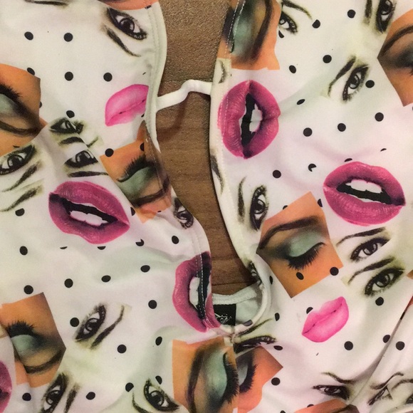 Hot Tuna | Swim | Rare Eyes Lips Graphic Low Cut One Piece | Poshmark